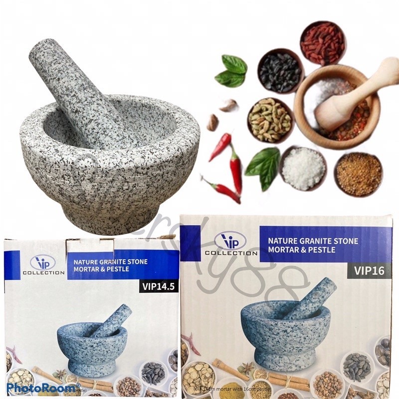 【In stock】Mortar and pestle stone hand pounder pestl spice herb sambal ...