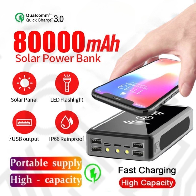 Portable Wireless Powerbank 80000mAh with High-Capacity Solar and ...