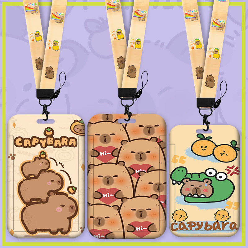 2024 cute Capybara plastic Card Holder with lanyard keychain Office ID ...