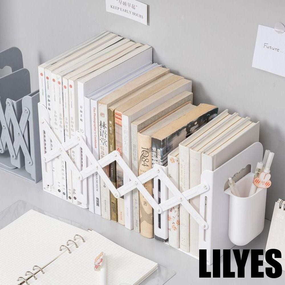 LILYES Foldable Storage Rack, Adjustable Retractable Desktop Book Stand ...