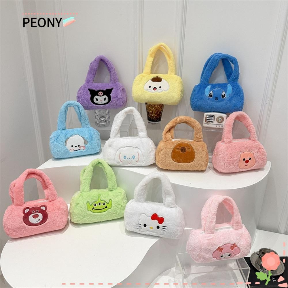 PEONIES Sanrio Bag, Cartoon Capybara Hello Kitty Handbag, Plush ...