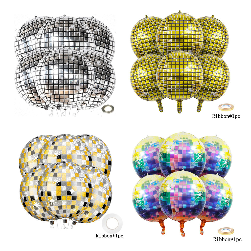 6Pcs Silver/Gold Disco Ball Balloons Decorations 22 Inch 4D Sphere ...