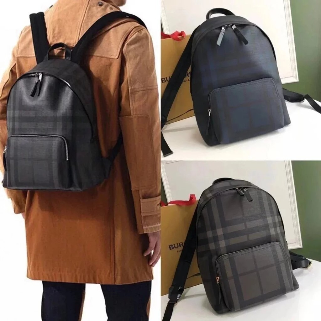 Bur New Men's Backpack London Plaid Backpack Burberry Schoolbag ...