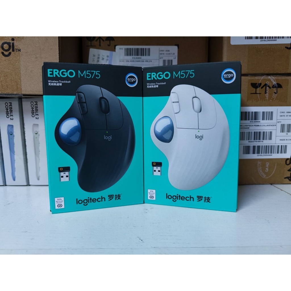 Logitech M575 ERGO Wireless Trackball Mouse - Thumb control, ergonomic ...