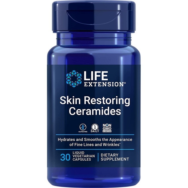 Life Extension Skin Restoring Ceramides 30 Liquid Veg Capsules, Skin ...