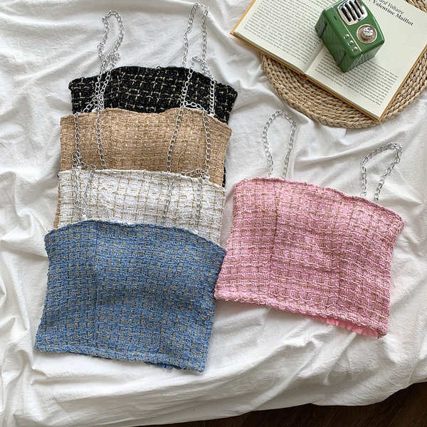 strapless top halter neck Small Chanel Style with Chest Pad Small Sling ...
