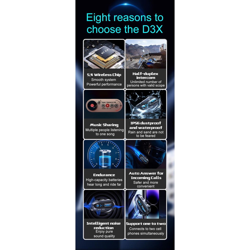 New D3X D3X motorcycle helmet intercom multi-person communication 1000m wireless helmet ...