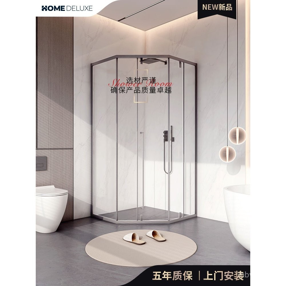 Diamond-Shaped Shower Enclosure with Tempered Glass Sliding Door, Ultra ...