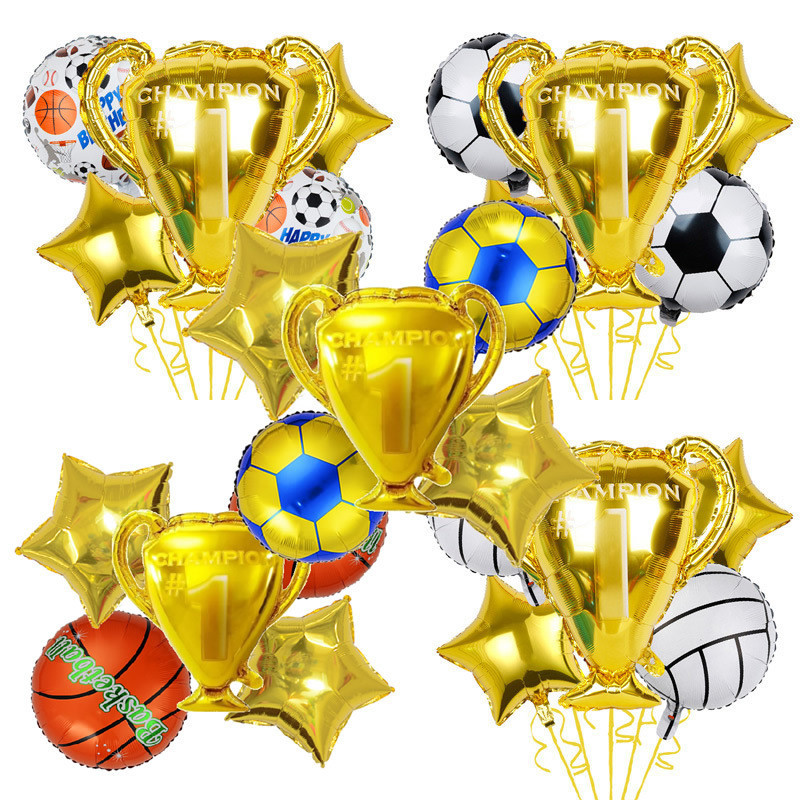 Golden Trophy Balloon Set Football Basketball Volleyball Sports Theme ...