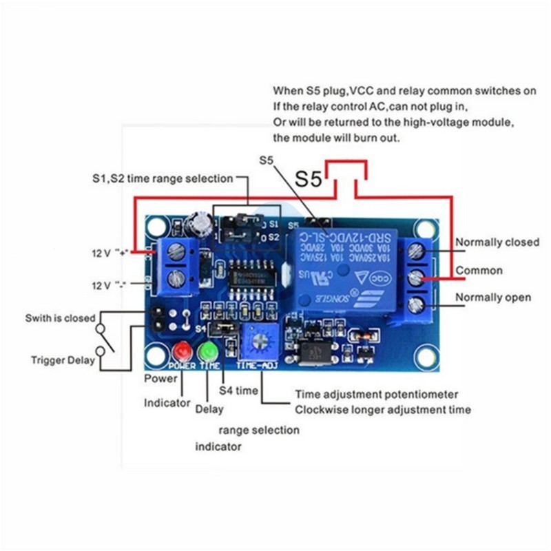 DC 12V Time Relay Module Normal Open Time Delay Relay Timing Timer Relay Control Switch ...