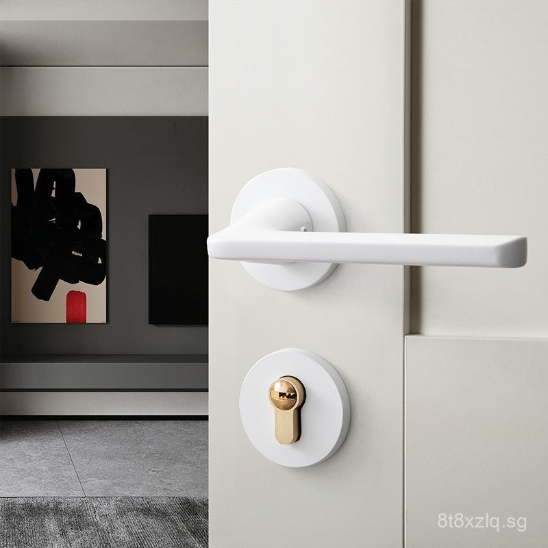 White Door Lock Silent Two-Piece Door Lock Household Lock Simple Wooden ...