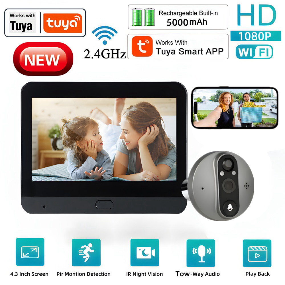 2025 tuya 4.3 Inch Electronic Door Viewer Bell IR Night Door Camera ...