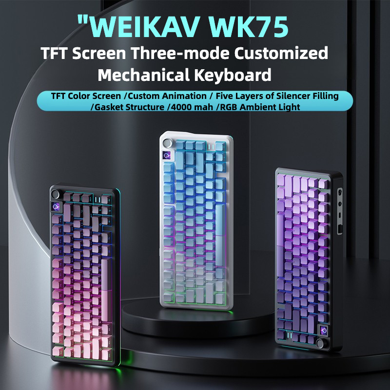 WEIKAV WK75 Three-mode Mechanical Keyboard Bluetooth Wireless 2.4G Wired RGB TFT Color Screen ...