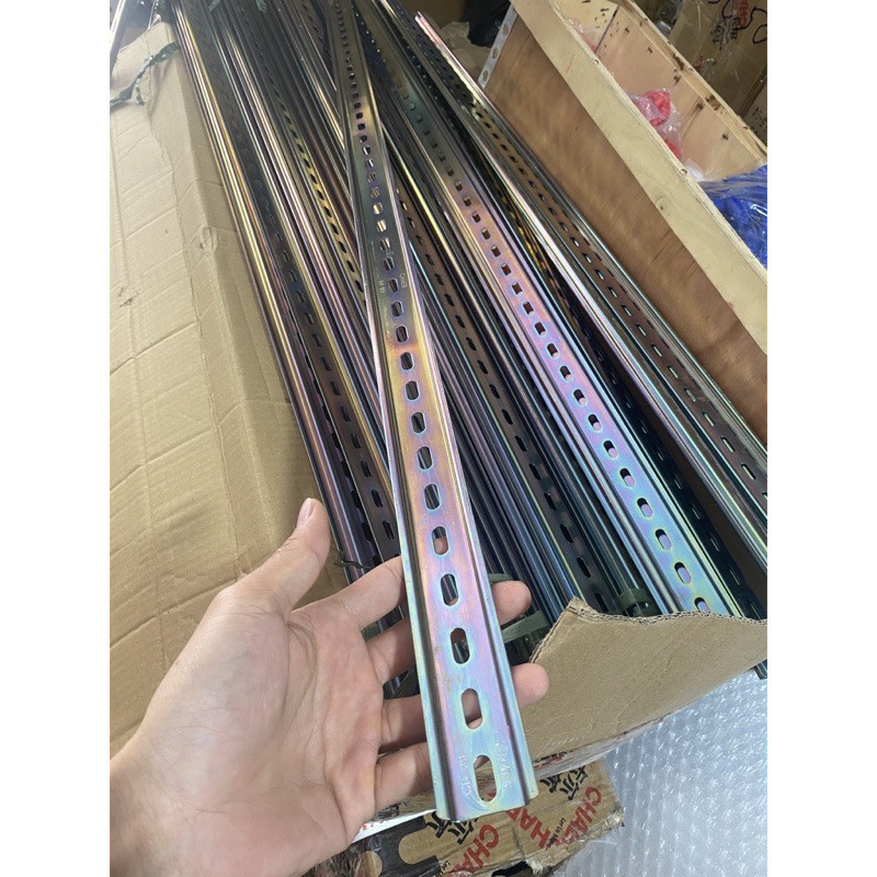 Iron rails installed for 1 meter electrical cabinets. Aluminum bar ...