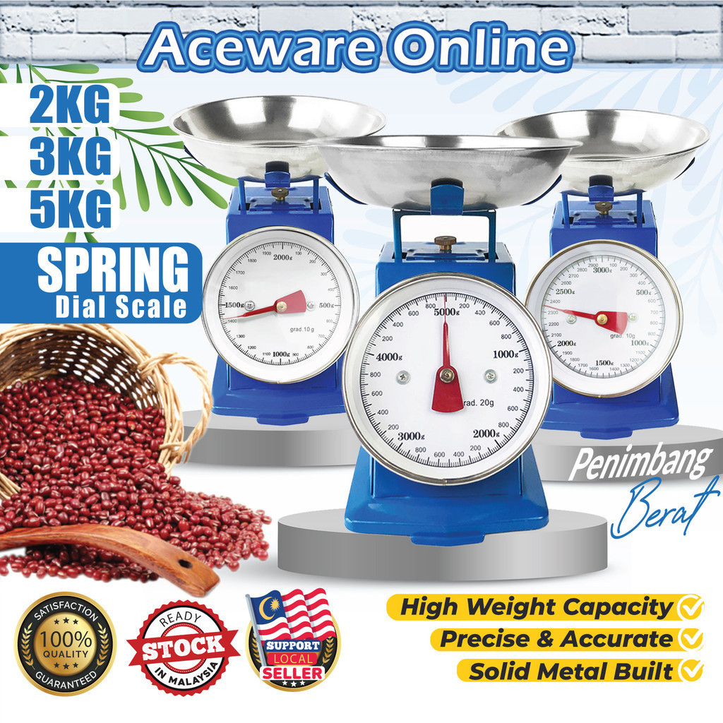 2KG 3KG 5KG Mechanical Weighing Scale Dial Spring Flat Top Measure ...