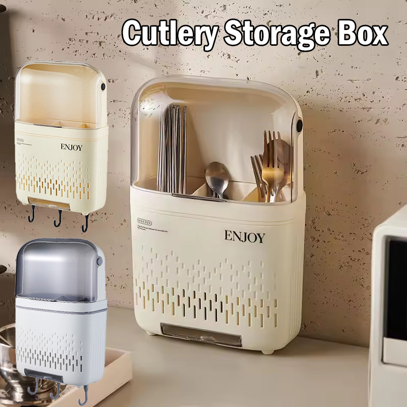 Cutlery Storage Box with Cover Wall Mounted Cultery Holder Utensil ...