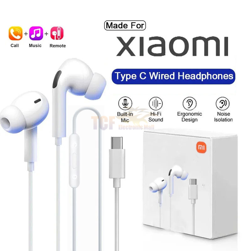 USB Type C Headphones For Xiaomi Earphones In-Ear Type-C 3.5mm Wired ...