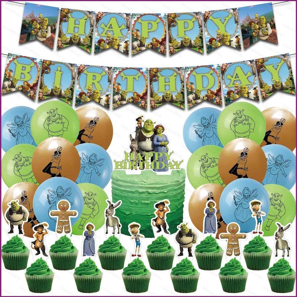 Shrek Theme kids birthday party decorations banner cake topper balloon ...