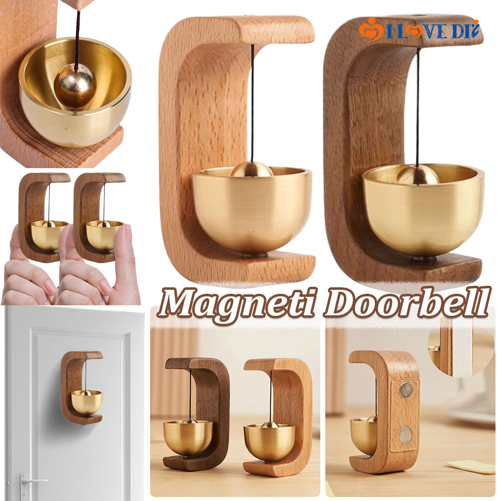 Creative Magnet Suction Fixed Wood Brass Mini Doorbell Easy ...