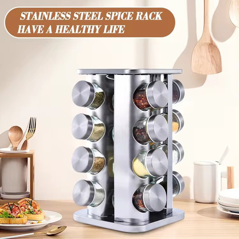 Rotating Spice Rack Organiser With 16 Seasoning Jars Condiments Bottles ...