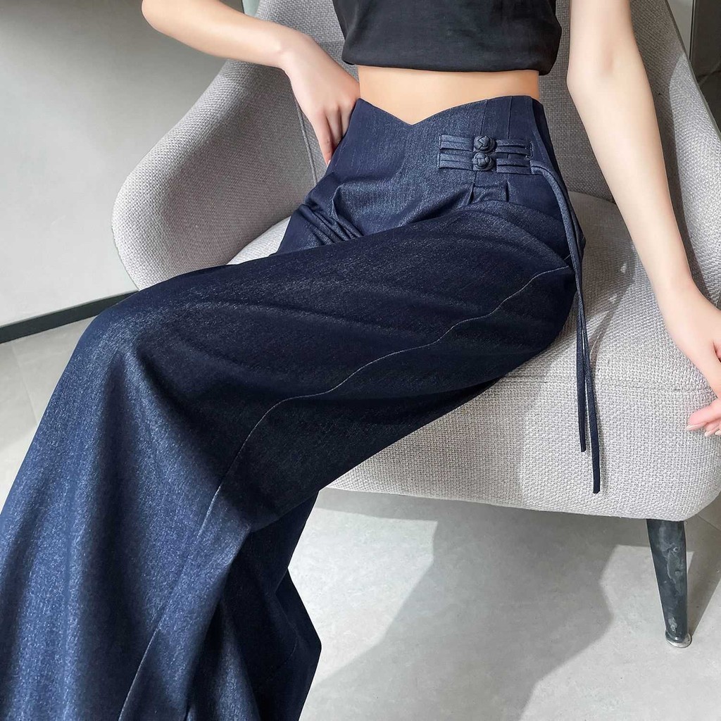 Tencel Denim Wide-Leg Pants Women Ice Silk New Chinese Style Pants ...