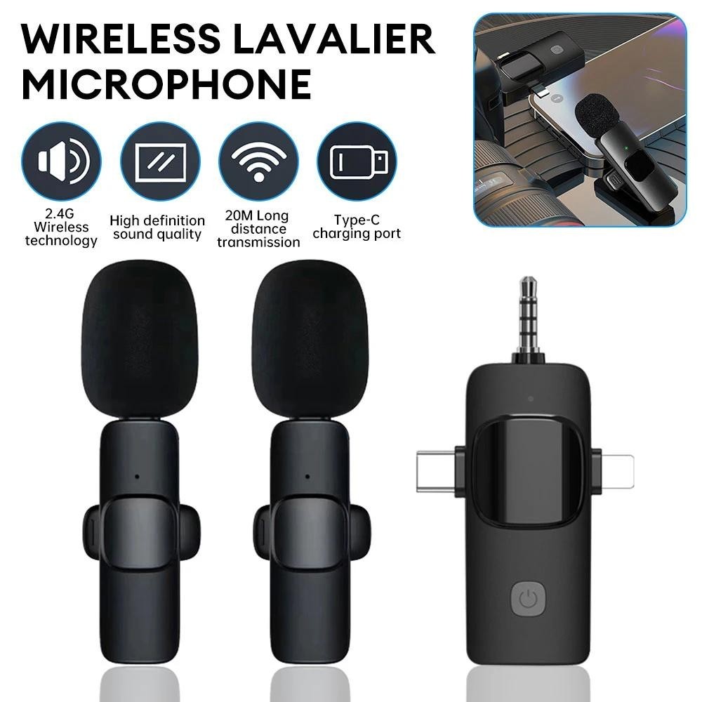 3 IN 1 Wireless Lavalier Microphone Noise Reduction 3.5MM Mini Lapel ...