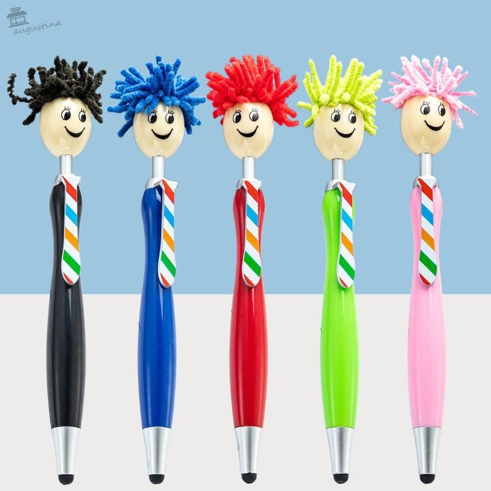 AUGUSTINA Painting Ballpoint Pens, Plush Hair Mop Head Smiling Face ...