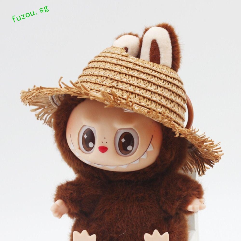 FUZOU Labubu Hollowed-out Straw Hat, Lace Sunhat Labubu Doll Straw Hat ...