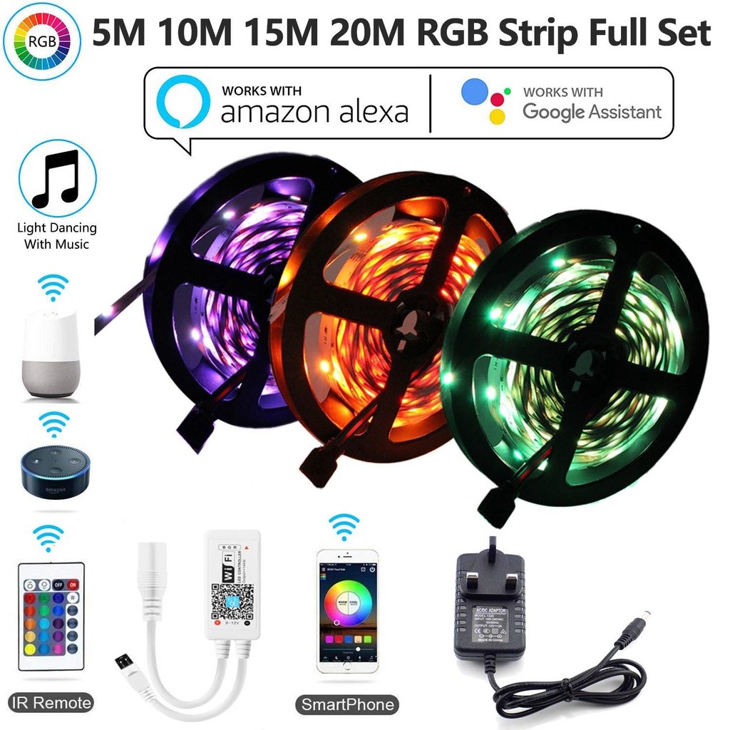 LED Strip Light Full Set 5M 10M 20M 5050 RGB Lights Strip with Remote ...