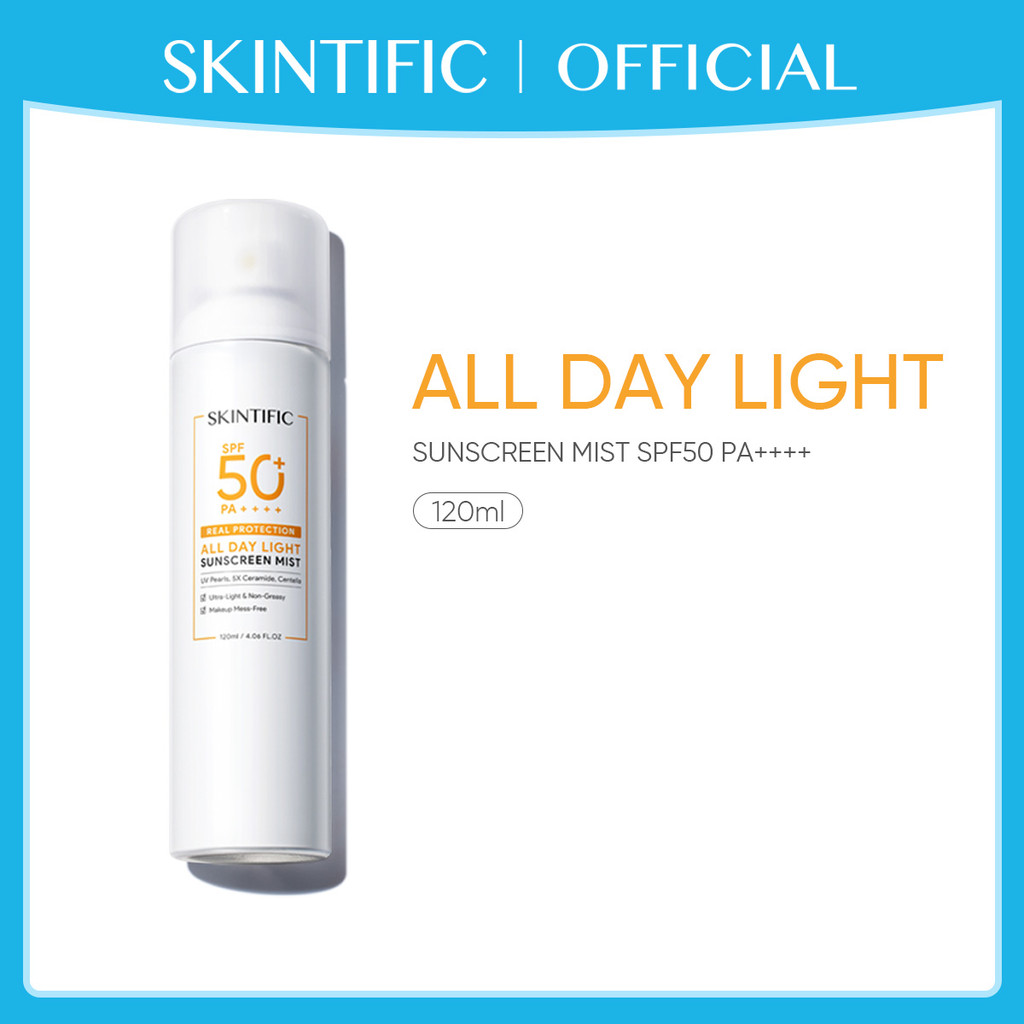 SKINTIFIC All Day Light Sunscreen Mist SPF50 PA++++ Sunblock Spray Anti UV Face Body Spray Anti ...
