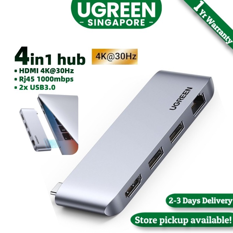 UGREEN 4in1 USB C Hub, USB3.0, HDMI 4K 30Hz, RJ45 Ethernet port ...