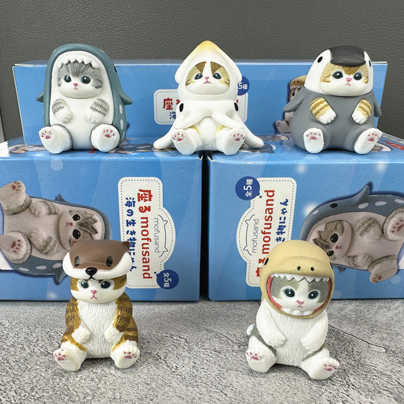 5Pcs Anime Mofusand Action Figure Shark Cat Squid Cat Penguin Dinosaur ...