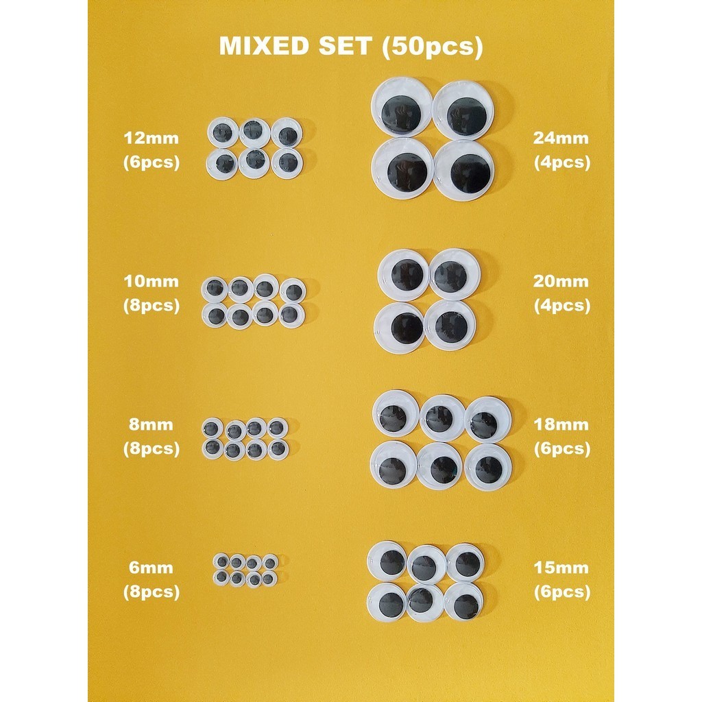 GOOGLY EYE STICKERS (8-sizes set 50pcs) Moveable Wiggle Wiggly Cartoon ...