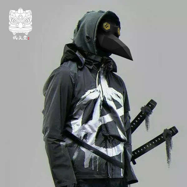 Halloween Beak Mask Plague Doctor Horror Black Cyberpunk Headgear Half ...