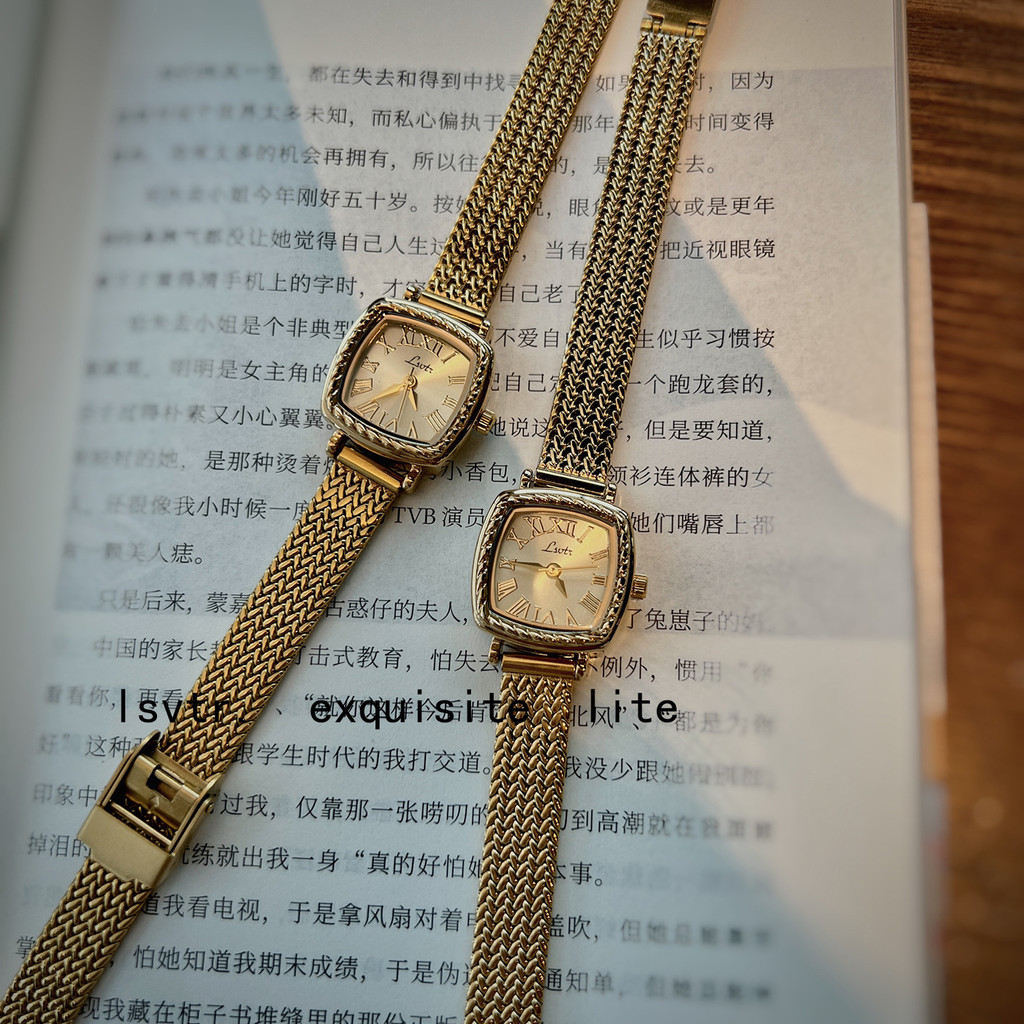 LSVTR Vintage Small Gold Watch Light Luxury Niche Square Wheat Spike Women's Square Retro Quartz ...