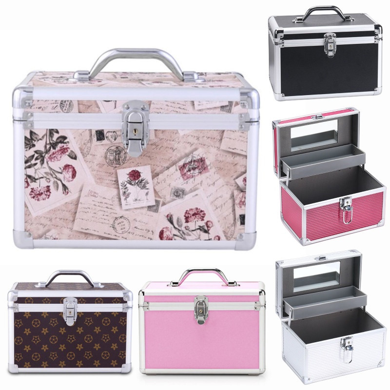 Cosmetic Storage Box Aluminum Alloy Suitcase Toolbox Makeup Case Travel ...