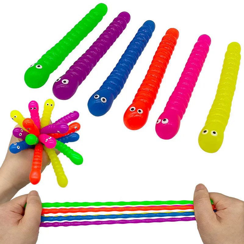 1 PCS 8CM Colored caterpillar Pull Worm Noodle Fidget Toys Stretch ...