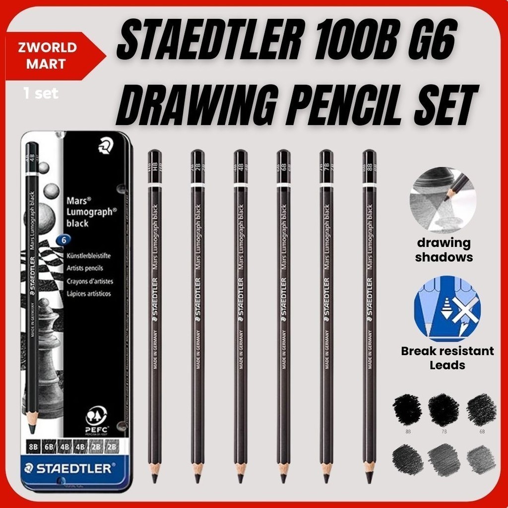 STAEDTLER 100B G6 drawing sketch painting Limited Edition Tin charcoal ...
