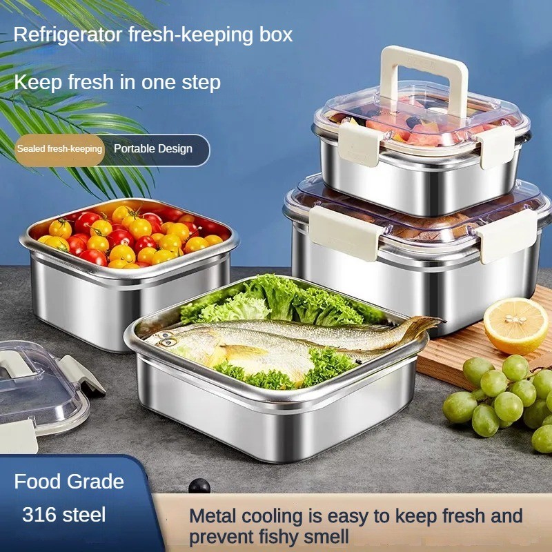316L Food Grade Stainless Steel Crisper Box with Lid Large Capacity ...