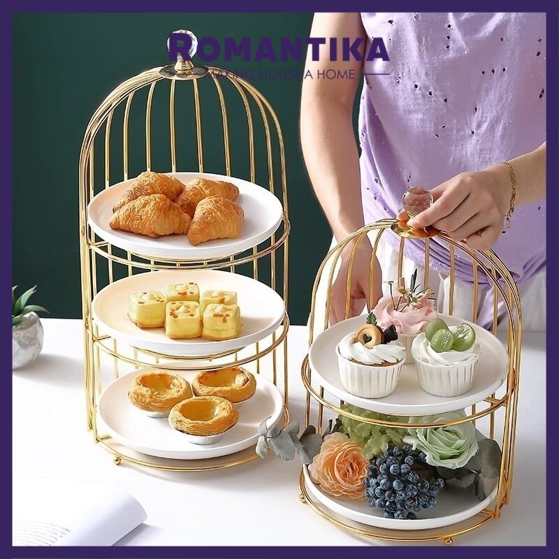 Romantika GOLD DESSERT TRAY Nordic Iron Birdcage Rack Cake Stand ...