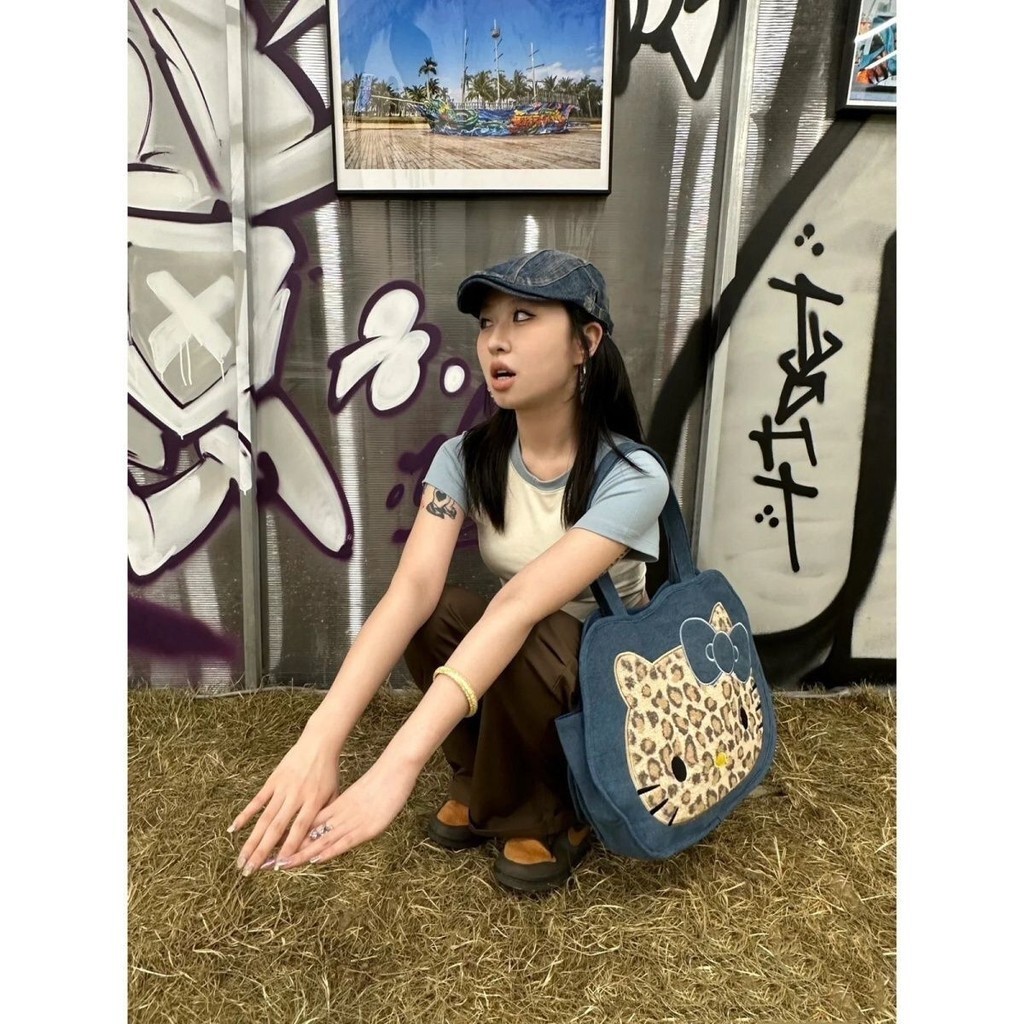 2024 Street Wear Bag Sanrio hello Kitty Retro Denim Leopard Print ...