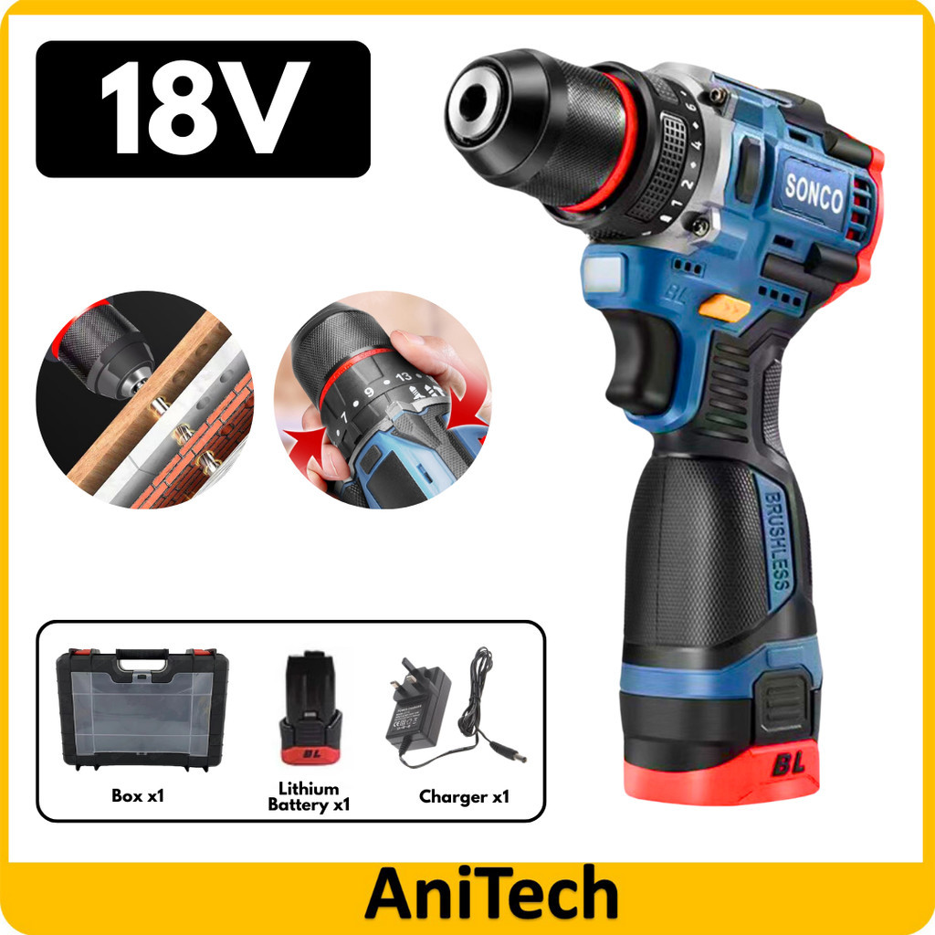 SONCO 18V Brushless Hammer Cordless Impact Drill Cordless Hammer Drill ...