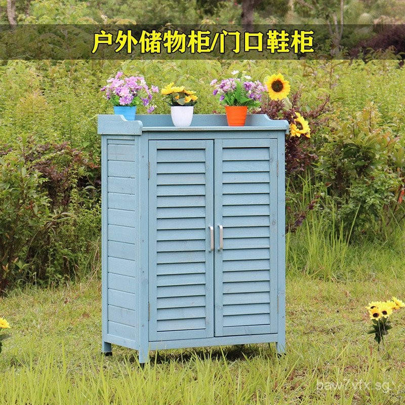 Outdoor Cabinet Solid Wood Storage Balcony Garden Gardening Tool Box ...