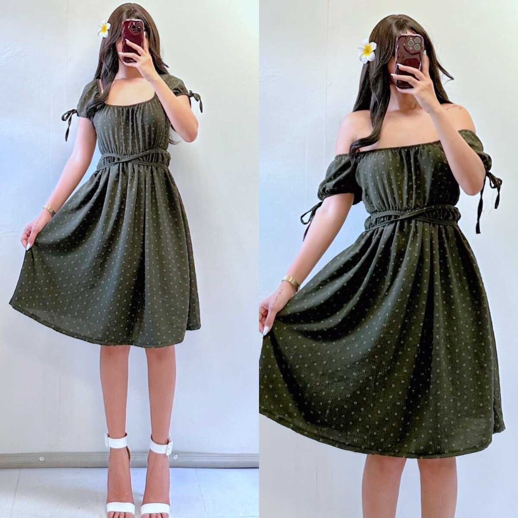 Sunny&Co Swiss Dot Two Way Dress Knot Detailed Dress(XS-M) | Shopee ...