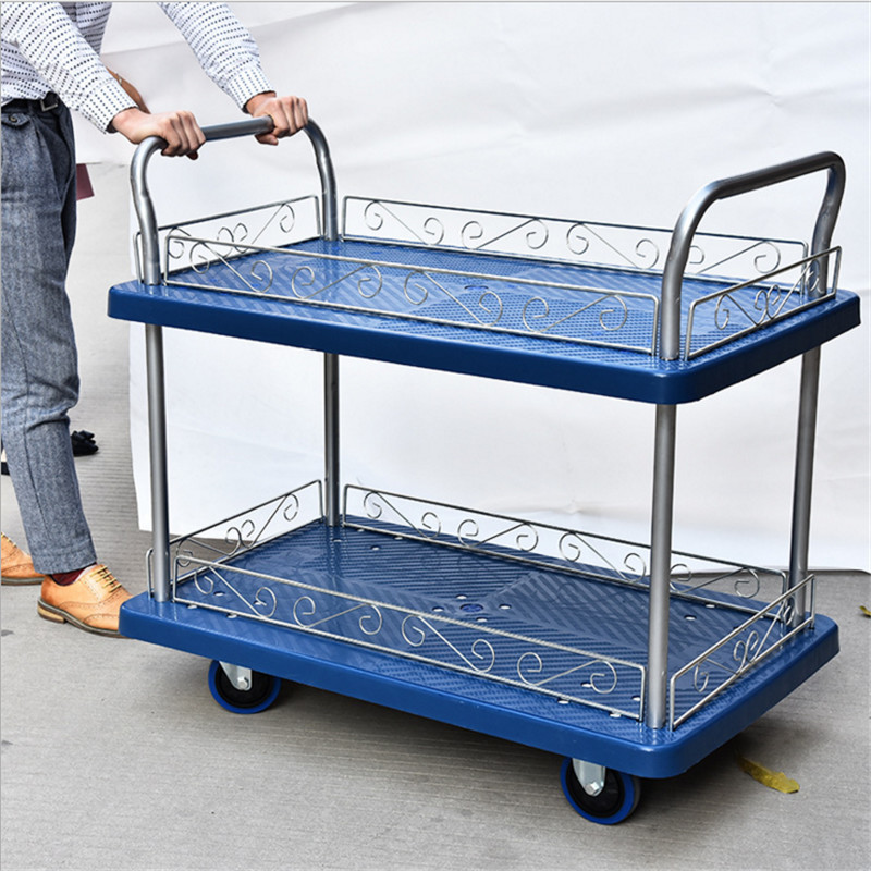 3/2Double Layer Flatbed Cart Hand Push Cart Cargo Cart Transport Cart ...