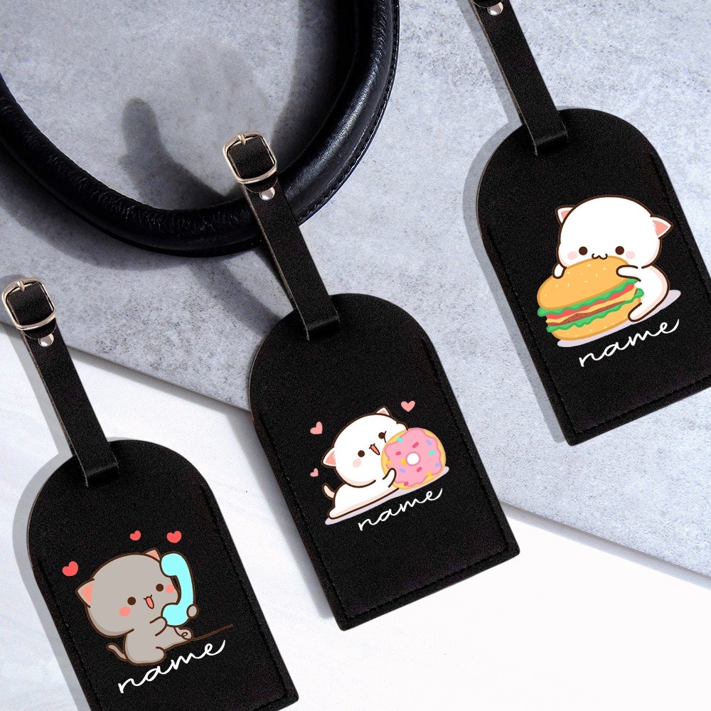 Custom Name with Peach and Goma Cat Print Print Luggage Tag Soft ...