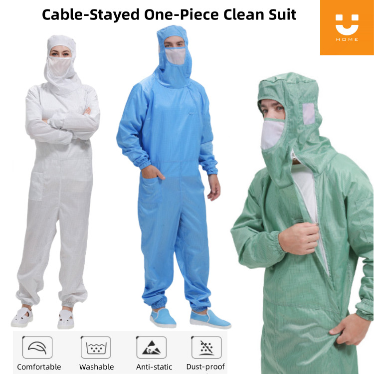 【Uhome】0.5mm Grid Cleanroom Suit Anti-static Hooded Laboratory Jumpsuit ...