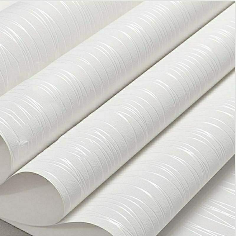 PUTIH Plain White Basic wave Embossed Motif Wall Wallpaper 9 to 10 m x ...