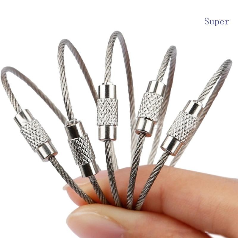 Super 10 Pcs Stainless Steel Wire Keychains Luggage Label Loop Cables ...
