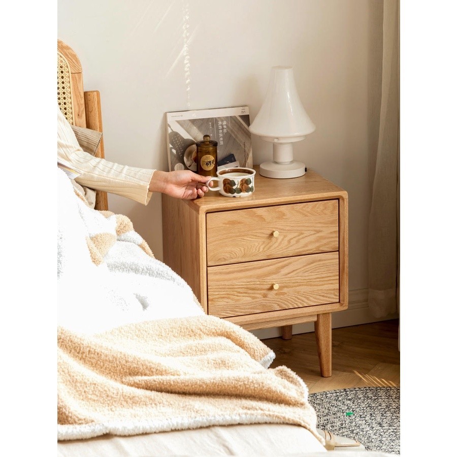 HP All solid wood bedside table modern simple oak bedside cabinet ...